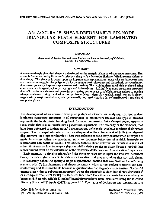 (PDF) An accurate shear-deformable six-node triangular plate element ...