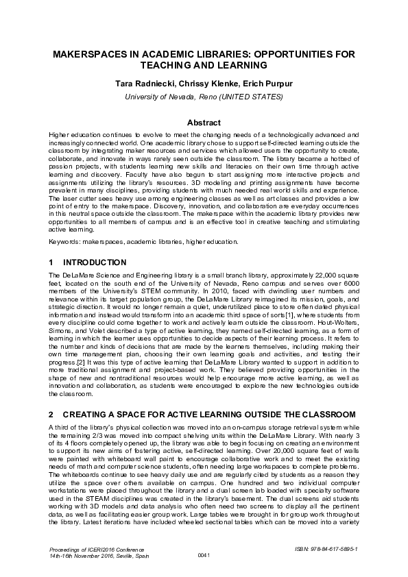 (PDF) Makerspaces in Academic Libraries- ICERI