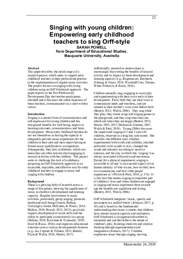 (PDF) Singing with young children: Empowering early childhood teachers ...