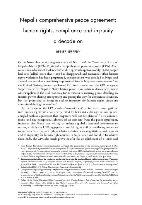 (PDF) Nepal's Comprehensive Peace Agreement: Human Rights, Compliance ...
