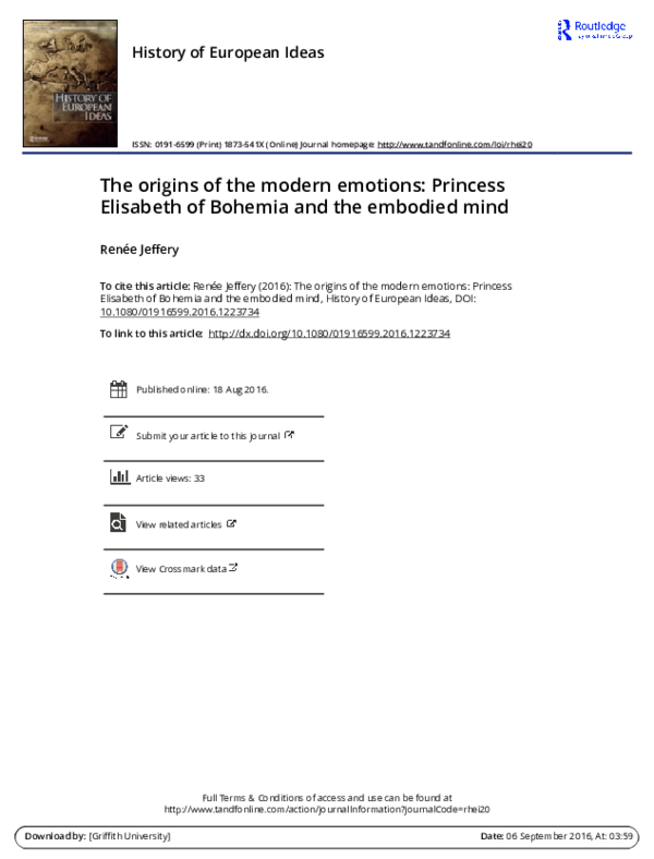 (PDF) The origins of the modern emotions: Princess Elisabeth of Bohemia ...