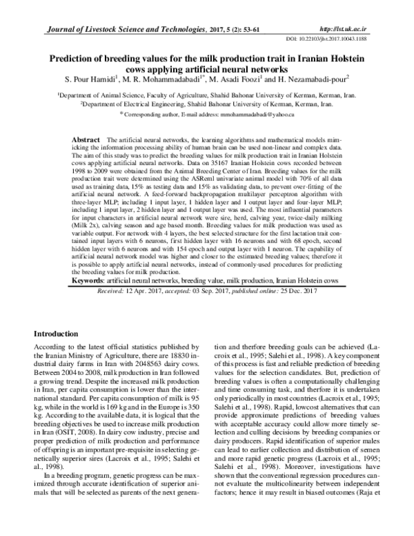 (PDF) Prediction of breeding values for the milk production trait in ...