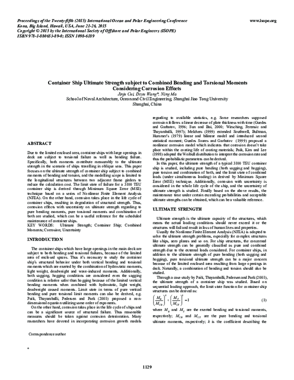(PDF) Container Ship Ultimate Strength subject to Combined Bending and ...