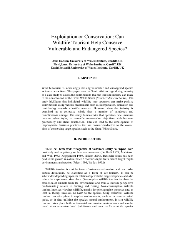 (PDF) Exploitation or Conservation: Can Wildlife Tourism Help Conserve ...