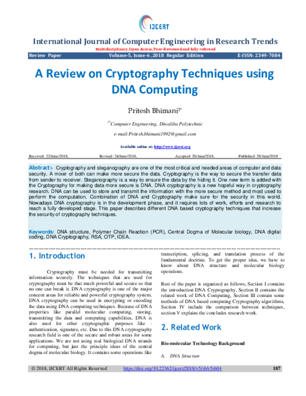 Pdf Dna Based Cryptography Techniques Review