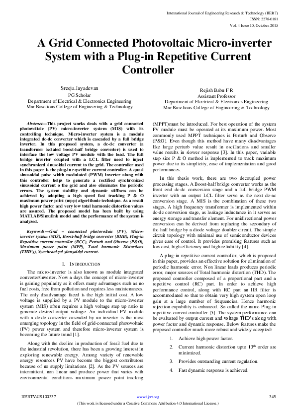 (PDF) IJERT-A Grid Connected Photovoltaic Micro-inverter System with a Plug-in Repetitive ...