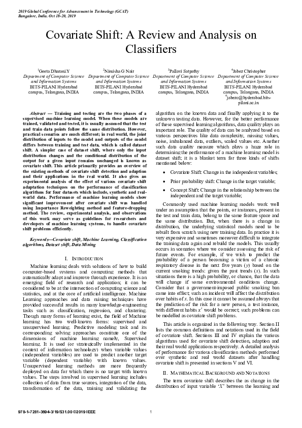 (PDF) Covariate Shift: A Review and Analysis on Classifiers