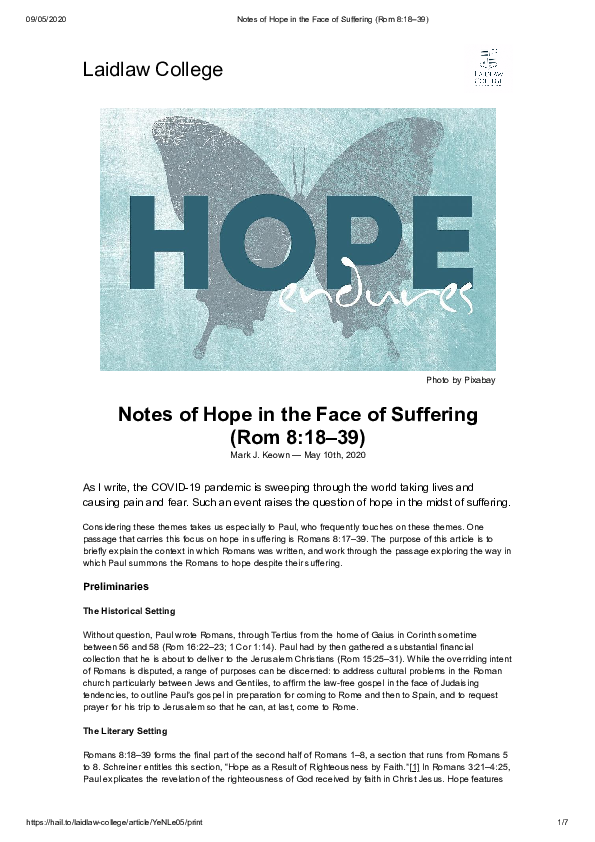 (PDF) Notes of Hope in the Face of Suffering (Rom 8:18-39