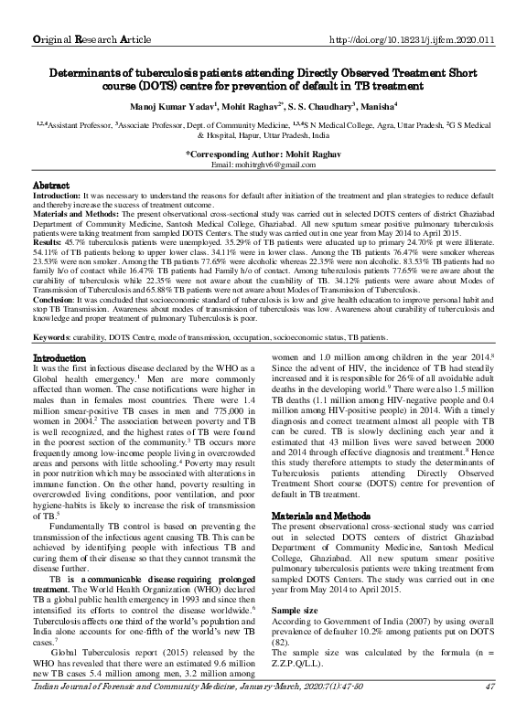 (PDF) Determinants of tuberculosis patients attending Directly Observed ...