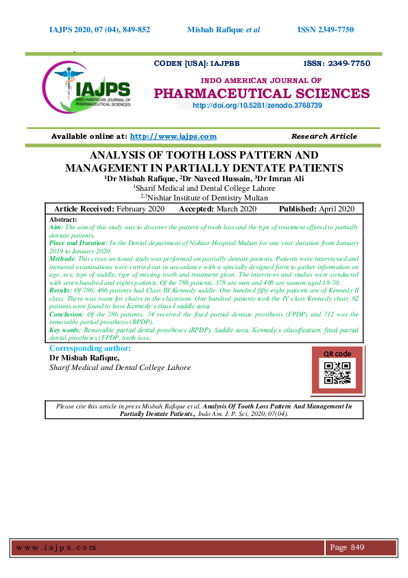 (PDF) Analysis Of Tooth Loss Pattern And Management In Partially ...