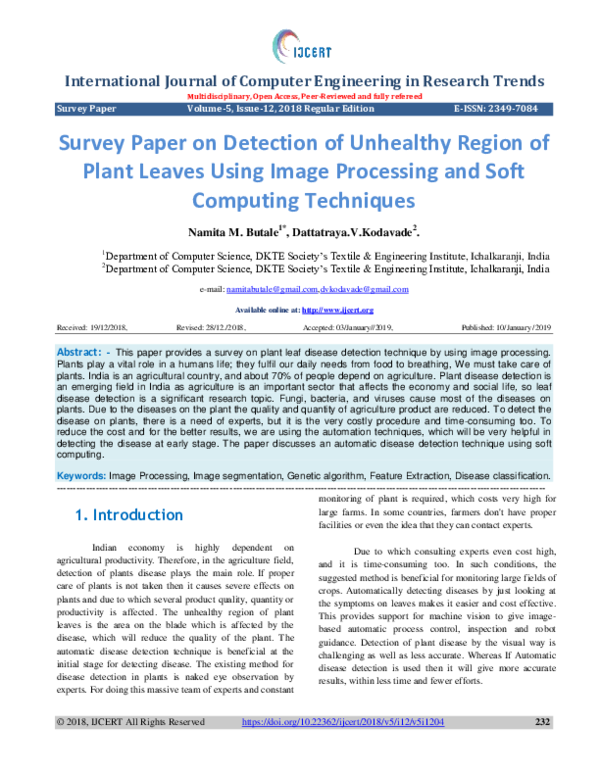 (PDF) Survey Paper on Detection of Unhealthy Region of Plant Leaves Using Image Processing and ...