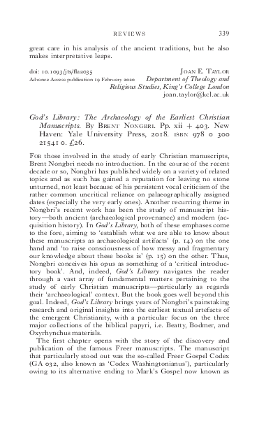 (PDF) Review of God’s Library: The Archaeology of the Earliest ...