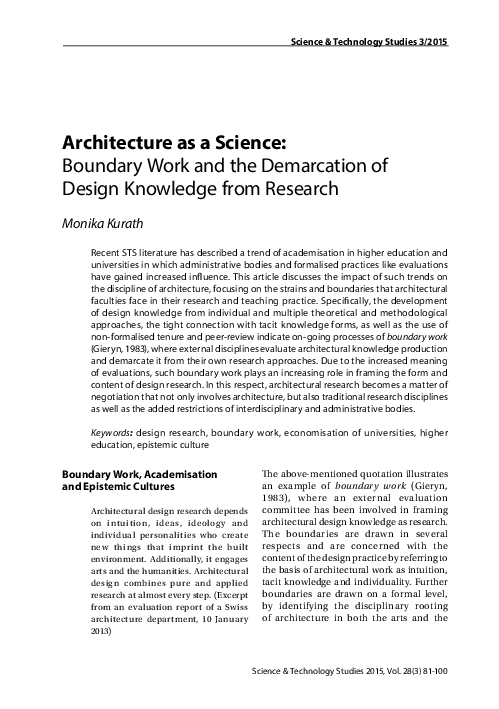 (PDF) Architecture as a Science: Boundary Work and the Demarcation of ...