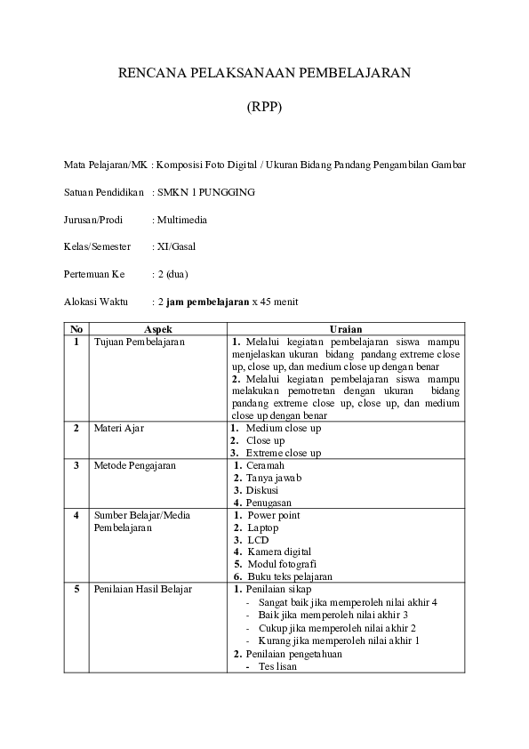 (DOC) RPP FOTOGRAFI ECU, CU, MCU