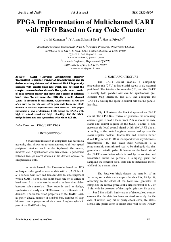 (PDF) FPGA Implementation of Multichannel UART with FIFO Based on Gray ... (PDF) FPGA Implementation of Multichannel UART with FIFO Based on Gray ...
