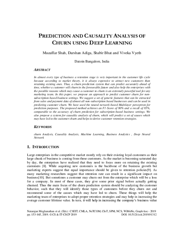 Pdf Prediction And Causality Analysis Of Churn Using Deep Learning