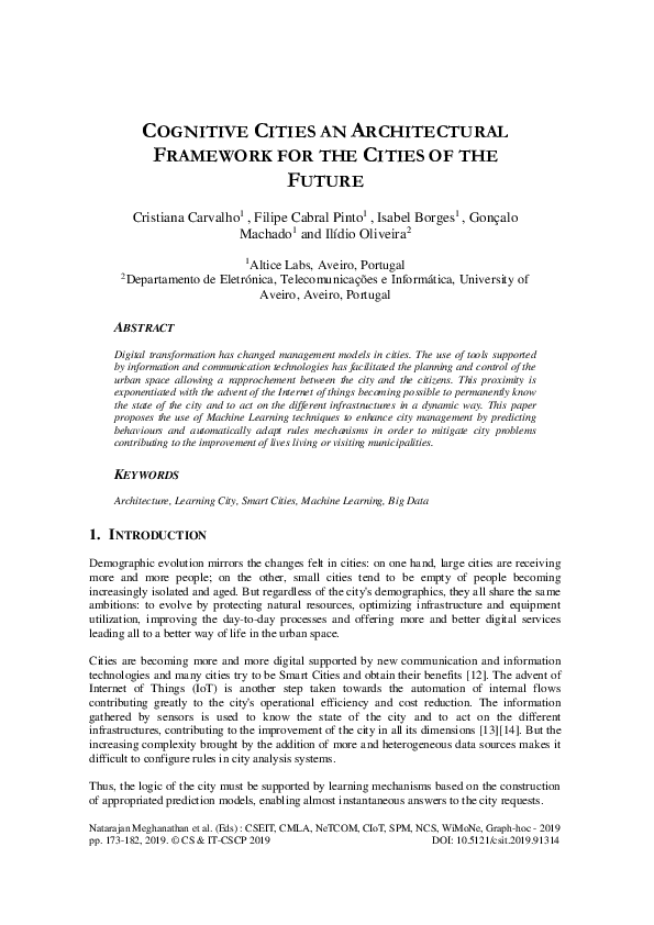(PDF) COGNITIVE CITIES AN ARCHITECTURAL FRAMEWORK FOR THE CITIES OF THE ...