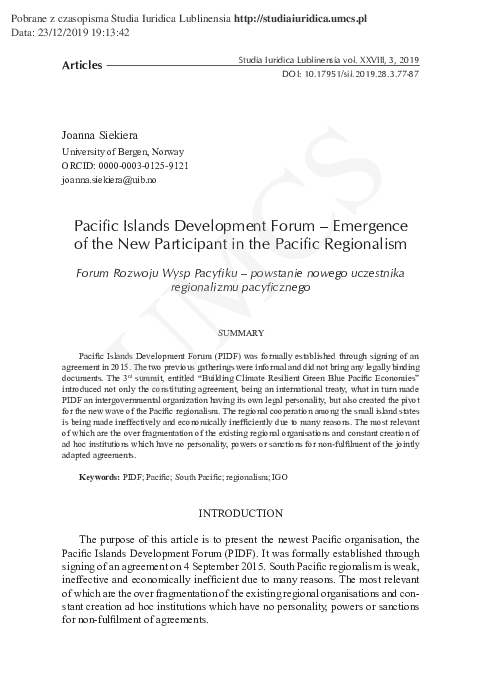 (PDF) Pacific Islands Development Forum – Emergence of the New ...