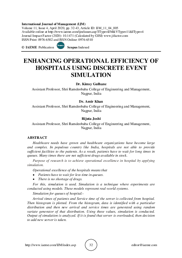 (PDF) ENHANCING OPERATIONAL EFFICIENCY OF HOSPITALS USING DISCRETE ...