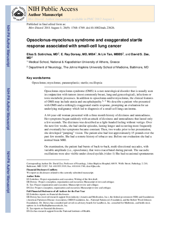 (PDF) Opsoclonus-myoclonus syndrome and exaggerated startle response ...