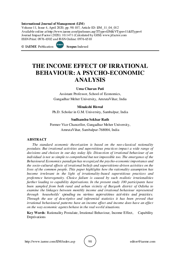 (PDF) THE INCOME EFFECT OF IRRATIONAL BEHAVIOUR: A PSYCHO-ECONOMIC ANALYSIS