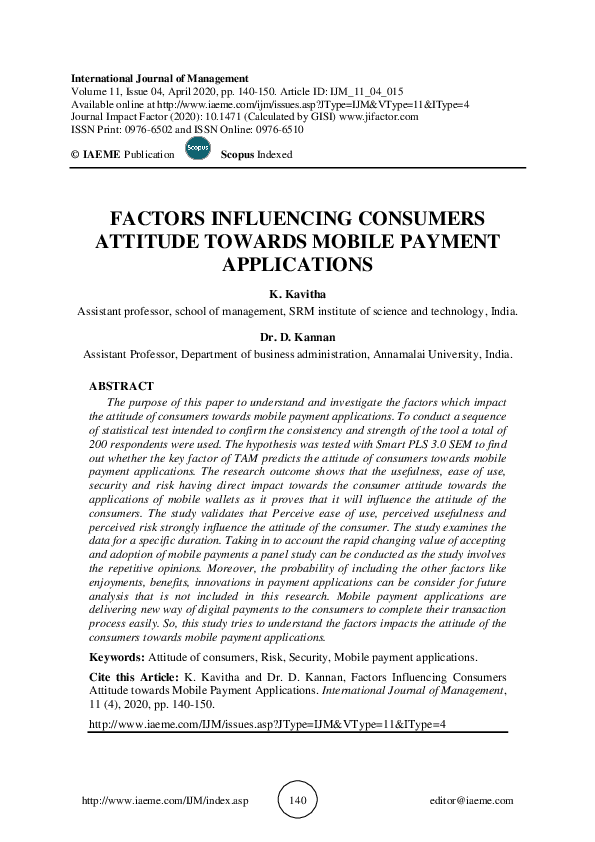 (PDF) FACTORS INFLUENCING CONSUMERS ATTITUDE TOWARDS MOBILE PAYMENT ... (PDF) FACTORS INFLUENCING CONSUMERS ATTITUDE TOWARDS MOBILE PAYMENT ...