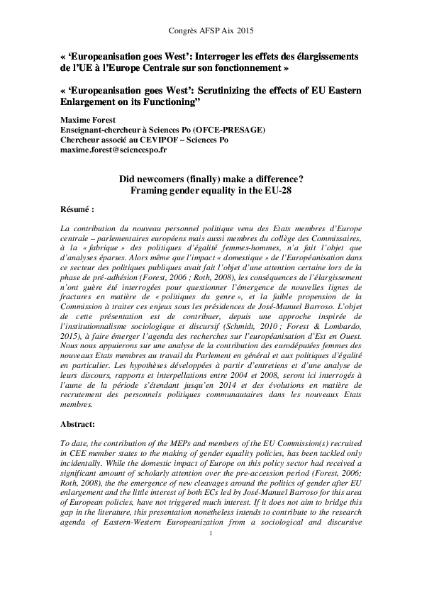 (PDF) Did Newcomers finally make a Difference Framing Gender Equality ...