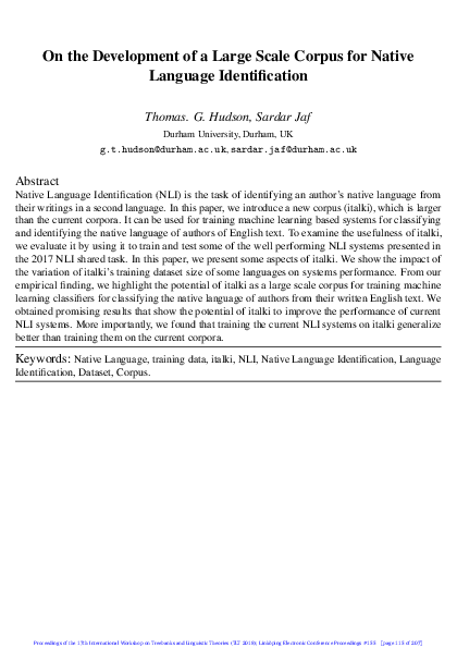 Pdf On The Development Of A Large Scale Corpus For Native Language