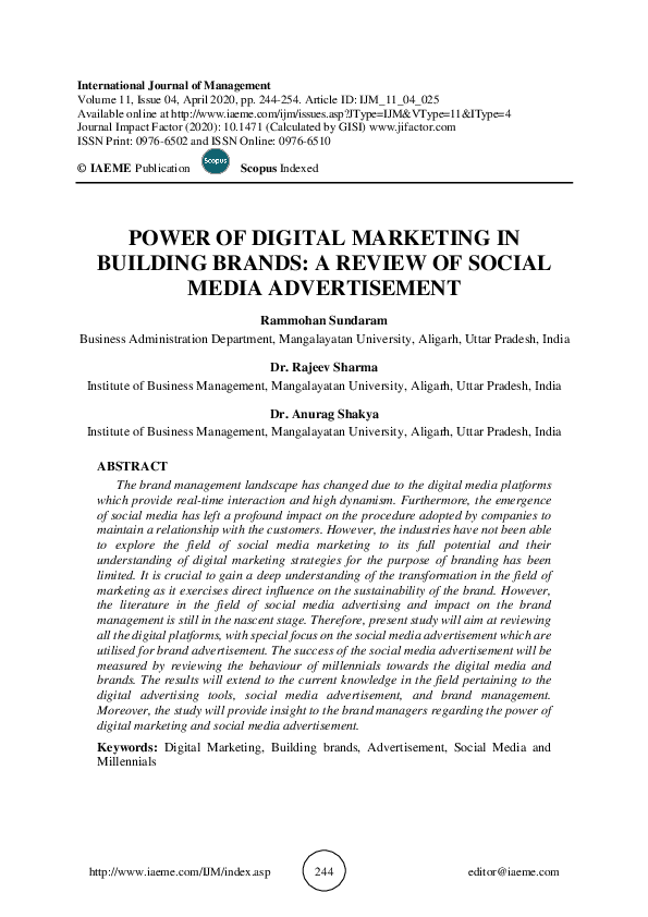 (PDF) POWER OF DIGITAL MARKETING IN BUILDING BRANDS: A REVIEW OF SOCIAL ...