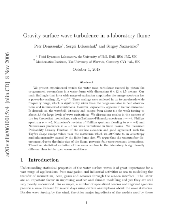 (PDF) [nlin/0610015] Gravity surface wave turbulence in a | Petr ...