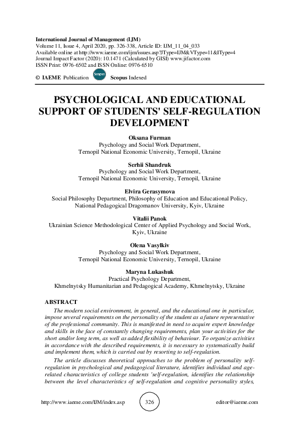 (PDF) PSYCHOLOGICAL AND EDUCATIONAL SUPPORT OF STUDENTS' SELF ...