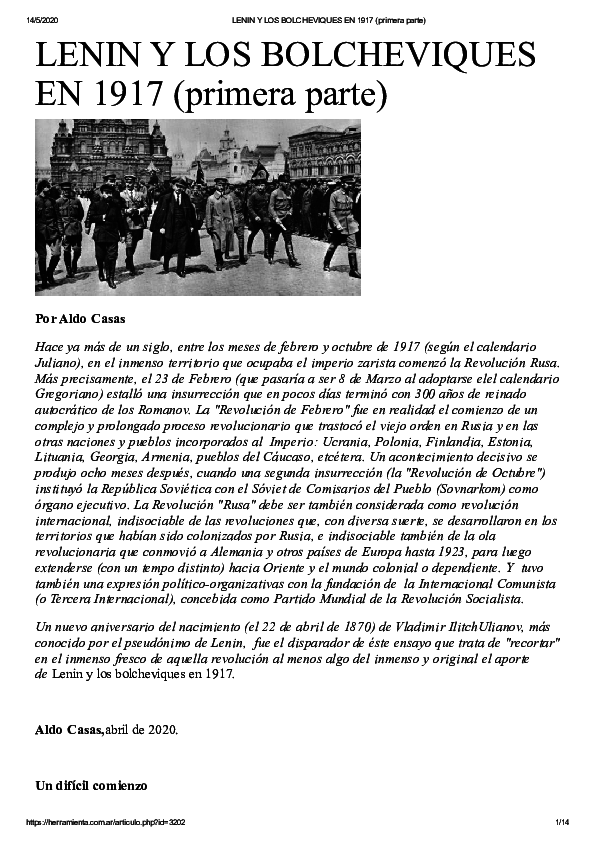 (PDF) LENIN Y LOS BOLCHEVIQUES EN 1917 (primera parte)