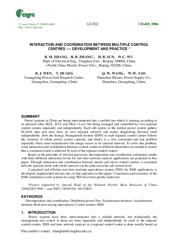 (PDF) Interaction and coordination between multiple control centers ...