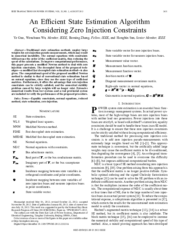 Pdf An Efficient State Estimation Algorithm Considering Zero