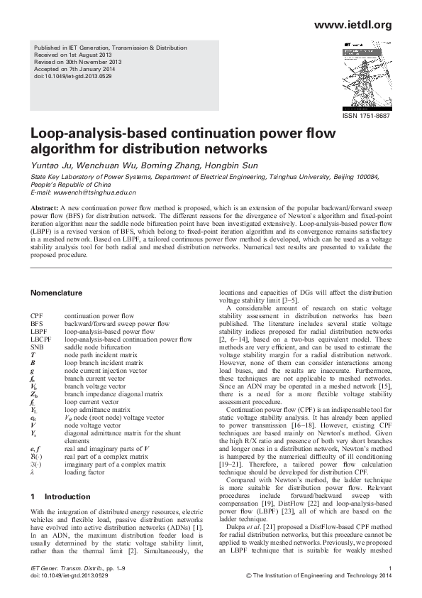 (PDF) Loop-analysis-based continuation power flow algorithm for distribution networks