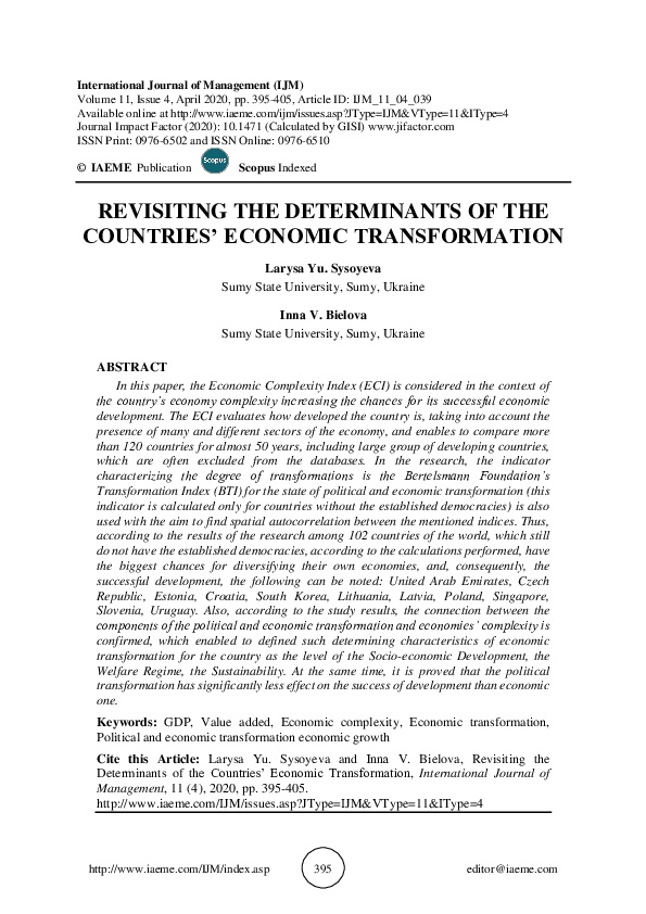 (PDF) REVISITING THE DETERMINANTS OF THE COUNTRIES’ ECONOMIC TRANSFORMATION