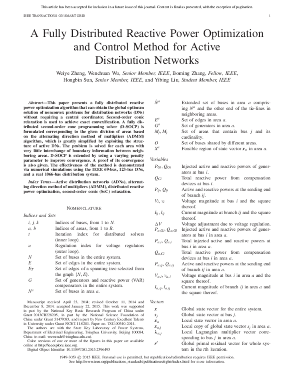 Pdf A Fully Distributed Reactive Power Optimization And Control