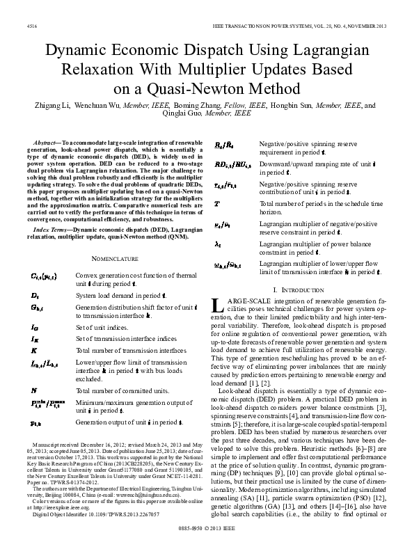 (PDF) Dynamic Economic Dispatch Using Lagrangian Relaxation With ...