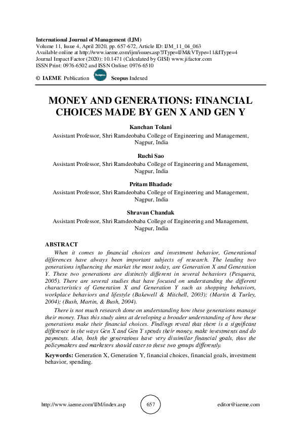 (PDF) MONEY AND GENERATIONS: FINANCIAL CHOICES MADE BY GEN X AND GEN Y