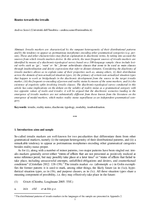 (PDF) Routes towards the irrealis