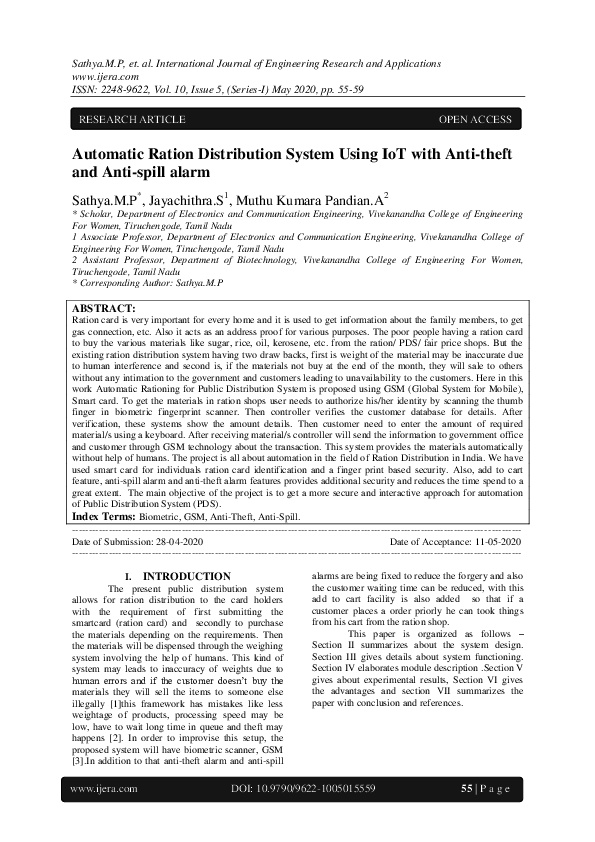 (PDF) Automatic Ration Distribution System Using IoT with Anti-theft ...