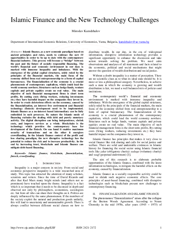 (PDF) Islamic Finance and the New Technology Challenges