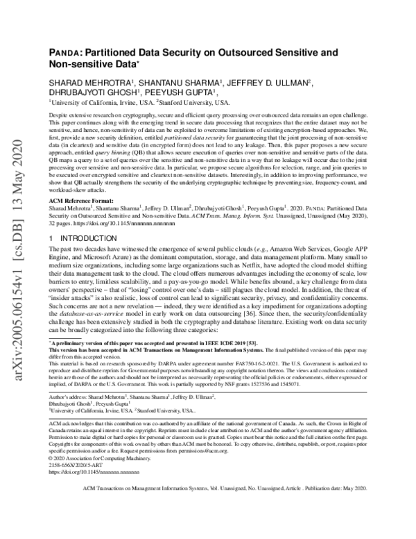 (PDF) Panda: Partitioned Data Security on Outsourced Sensitive and Non ...