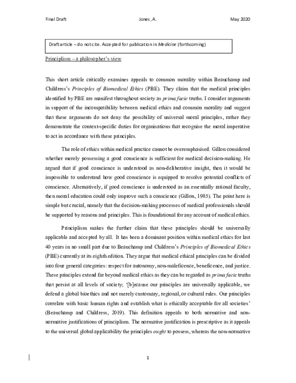 (PDF) Principlism - a philosopher's point of view