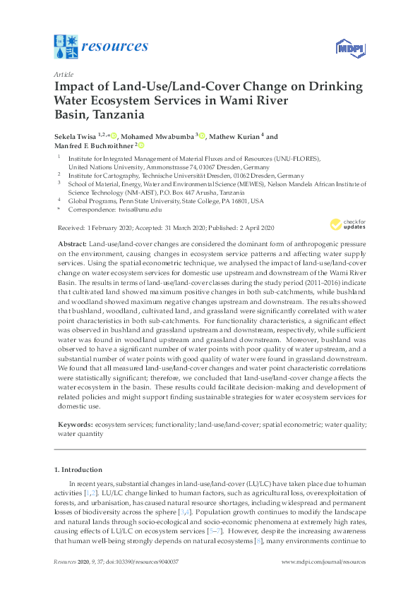 (PDF) Impact of Land-Use/Land-Cover Change on Drinking Water Ecosystem ...