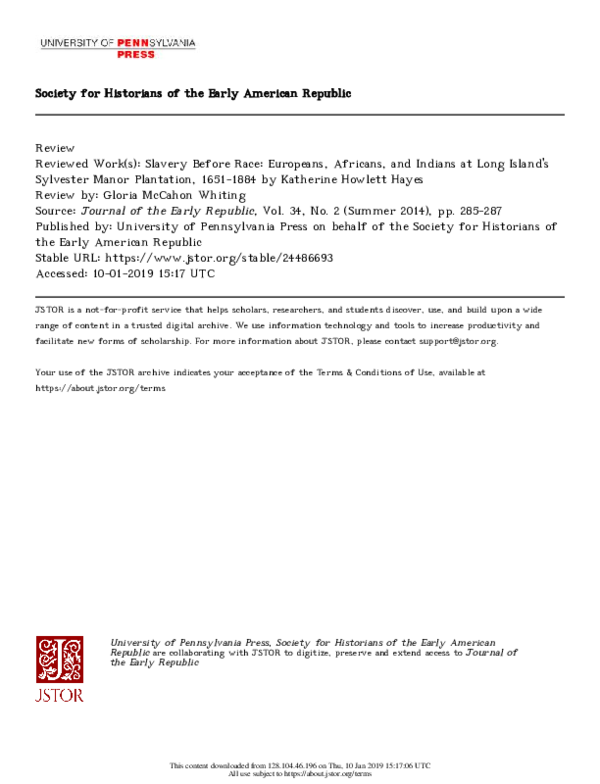 (PDF) Review of Katherine Howlett Hayes, Slavery Before Race: Europeans ...