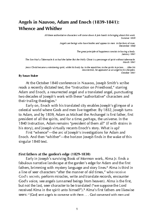 (PDF) Angels in Nauvoo, Adam and Enoch (1839-1841): Whence and Whither ...
