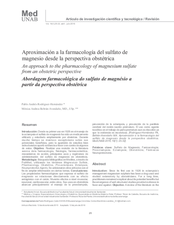 (PDF) An approach to the pharmacology of magnesium sulfate from an ...