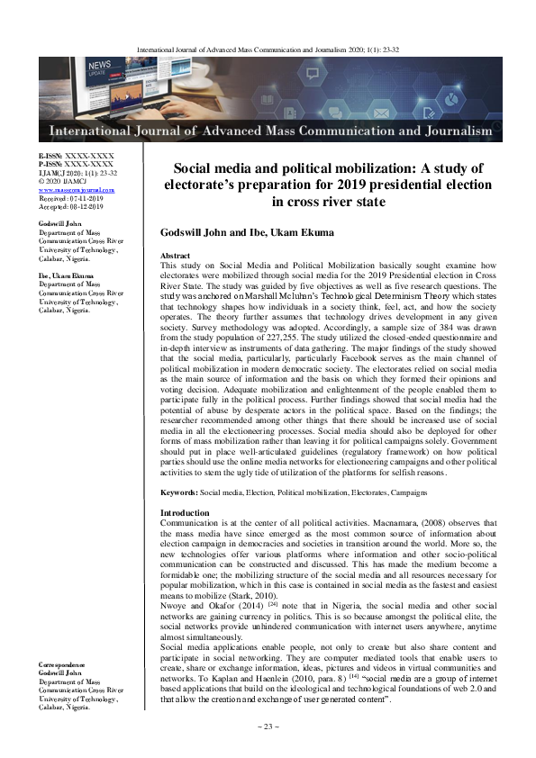 (PDF) Social media and political mobilization: A study of electorate's ...