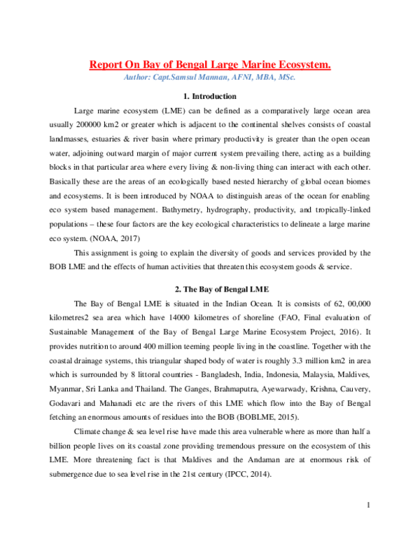 (PDF) Report On Bay of Bengal Large Marine Ecosystem